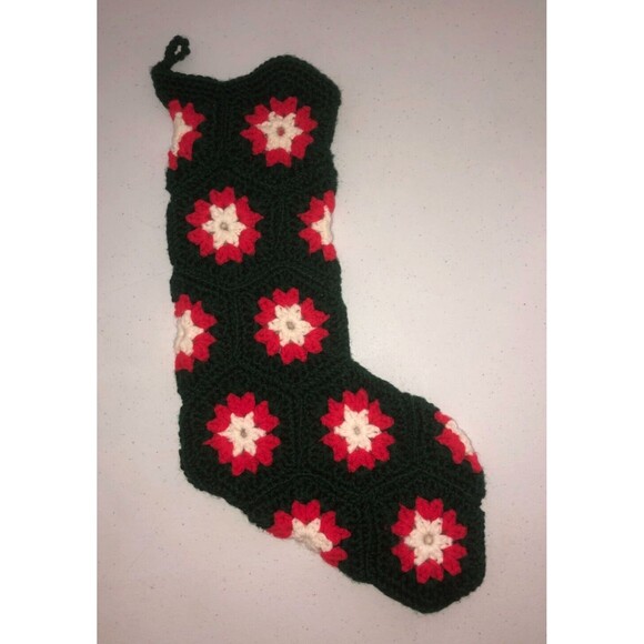 Unbranded | Holiday | Vintage Crochet Granny Square Christmas Stocking ...